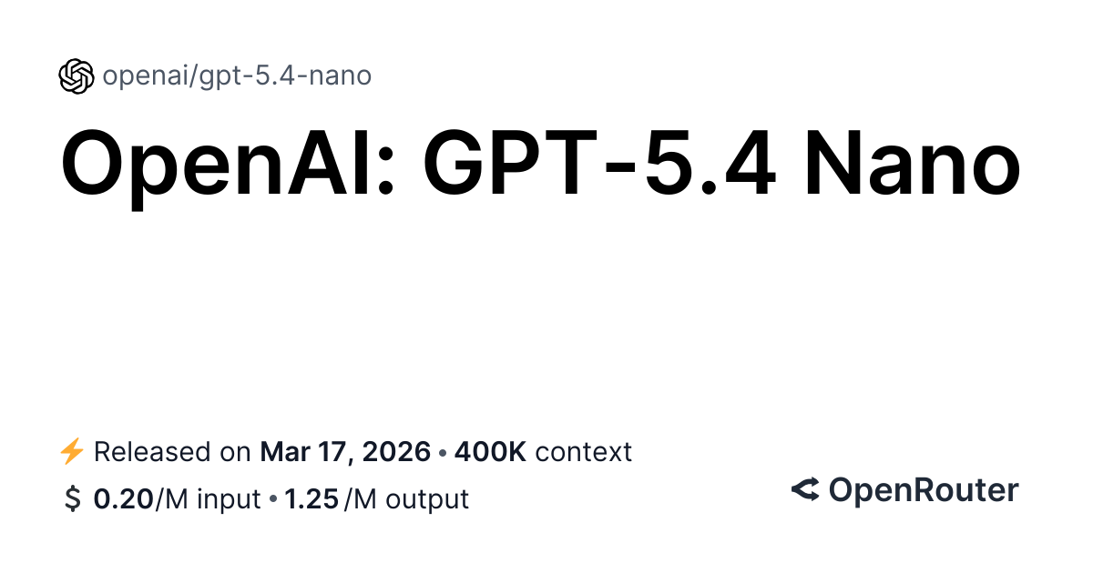 OpenAI: GPT-5.4 Nano – Recent Activity and Usage Stats | OpenRouter