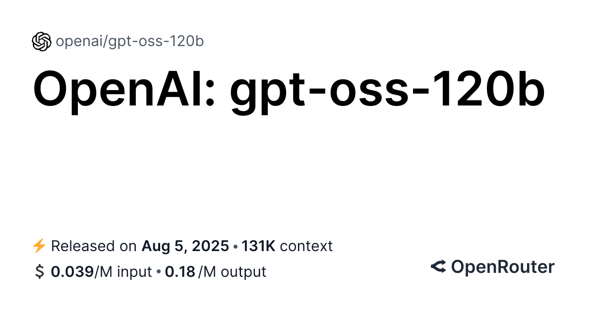 OpenAI: gpt-oss-120b – Performance Metrics | OpenRouter