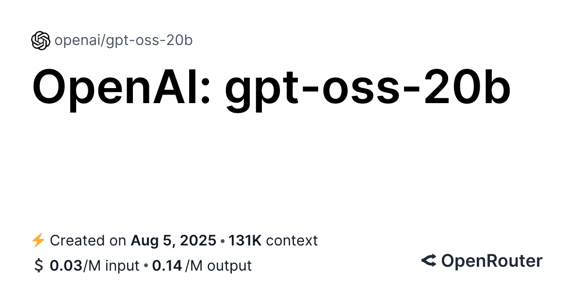 OpenAI: gpt-oss-20b – Provider Status | OpenRouter