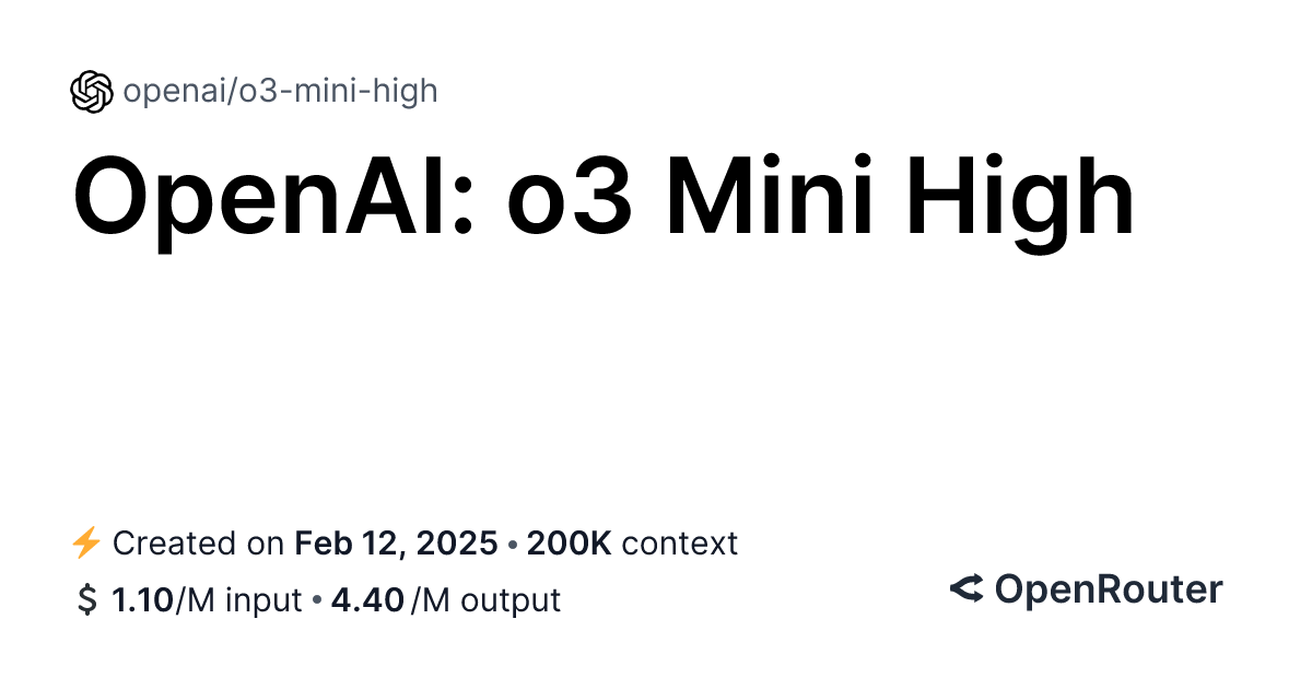 Openai O3 Mini High Run With An Api Openrouter