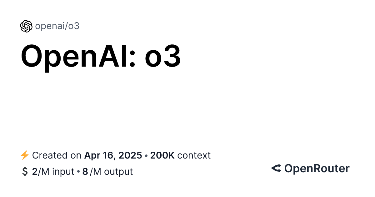 Openai O3 Run With An Api Openrouter