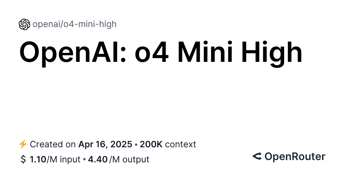 o4 Mini High - API, Providers, Stats | OpenRouter
