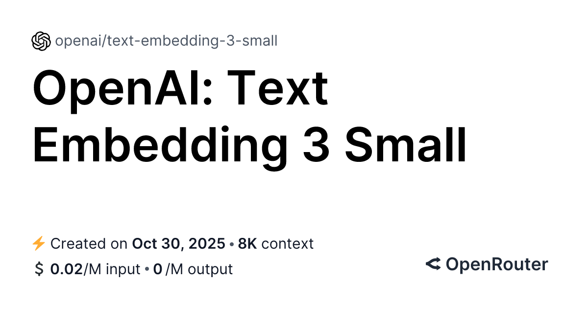 OpenAI: Text Embedding 3 Small – API Quickstart | OpenRouter