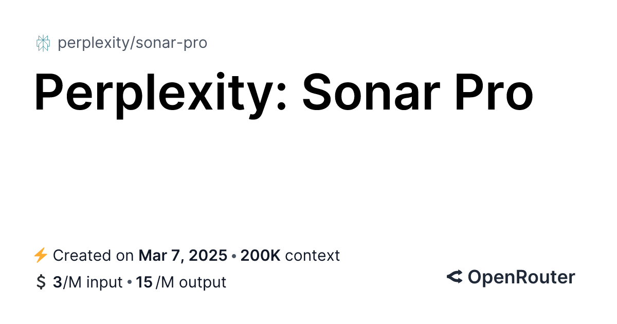 Sonar Pro - API, Providers, Stats | OpenRouter
