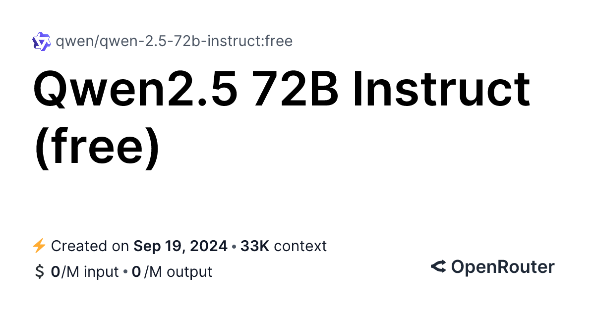 Qwen2.5 72B Instruct (free) – Uptime and Availability | OpenRouter