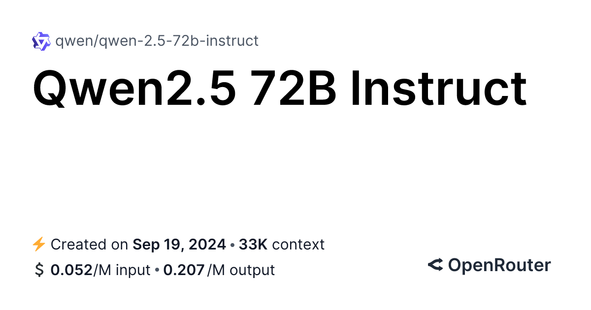 Qwen2.5 72B Instruct – Run with an API | OpenRouter Qwen2.5 72B Instruct – Run with an API | OpenRouter