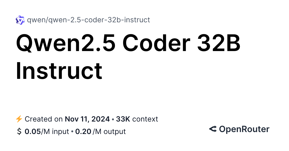 Qwen2.5 Coder 32B Instruct – Run with an API | OpenRouter Qwen2.5 Coder 32B Instruct – Run with an API | OpenRouter