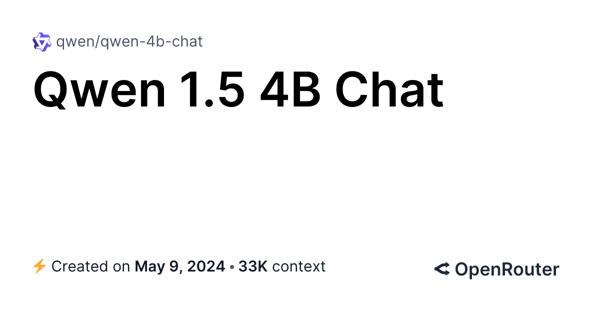 Qwen 1.5 4B Chat - API, Providers, Stats | OpenRouter