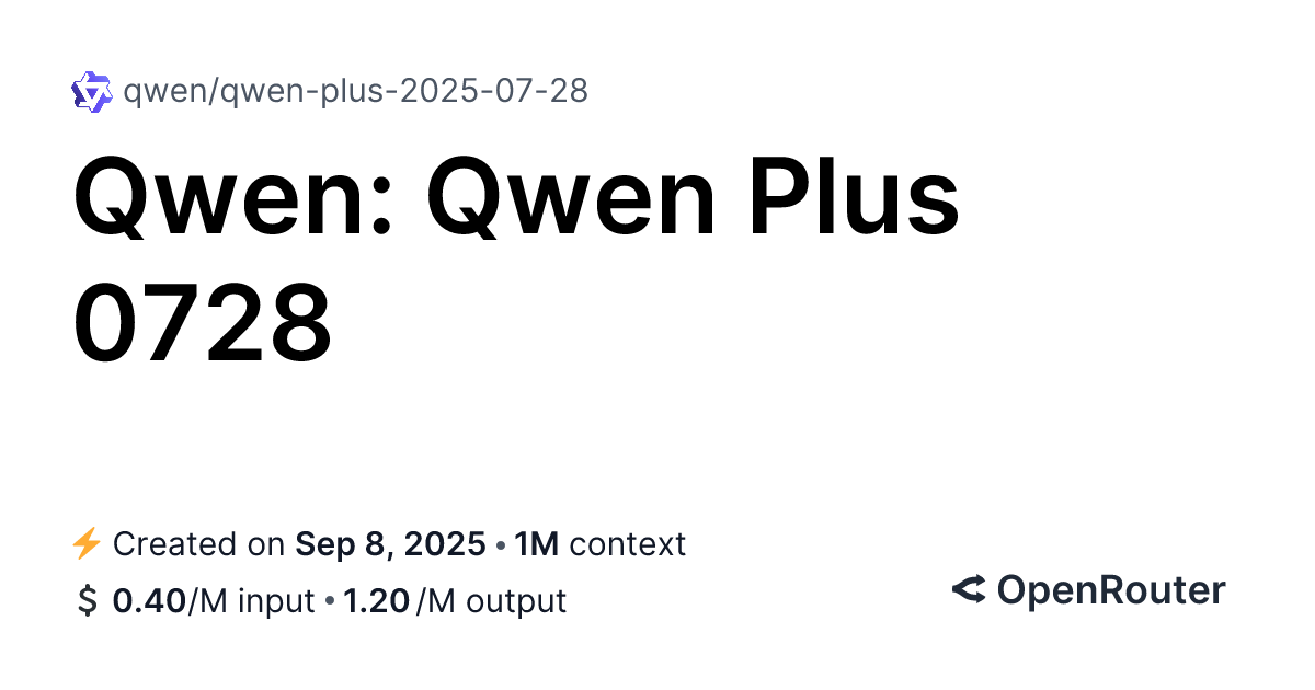 Qwen Plus 0728 - API, Providers, Stats | OpenRouter