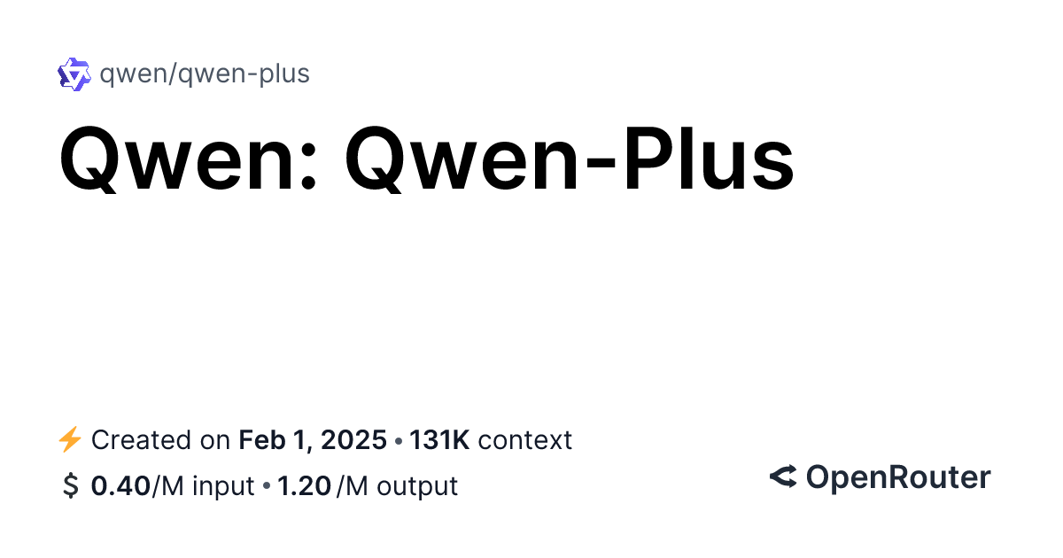 Qwen-Plus - API, Providers, Stats | OpenRouter