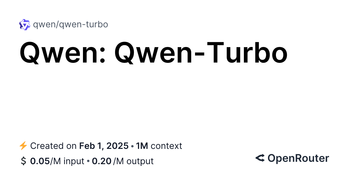 Qwen-Turbo - API, Providers, Stats | OpenRouter