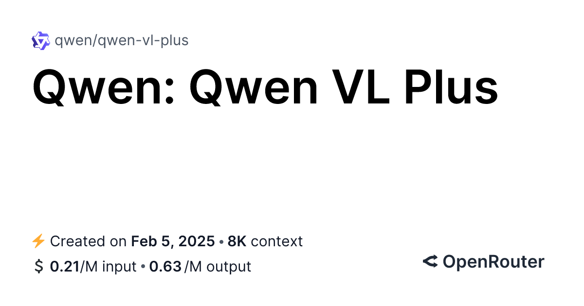 Qwen: Qwen VL Plus – Run with an API | OpenRouter