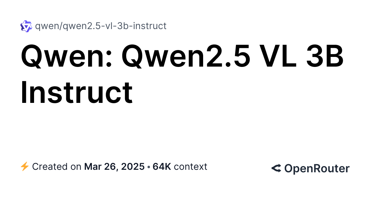 Qwen2.5 VL 3B Instruct - API, Providers, Stats | OpenRouter