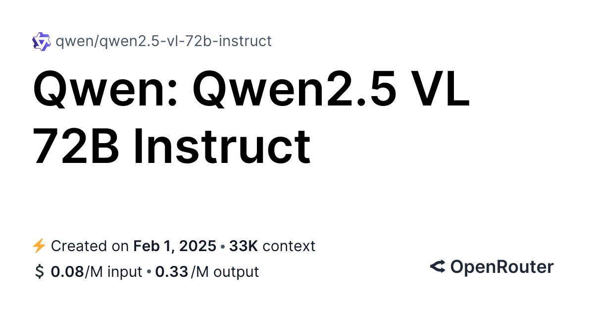 Qwen2.5 VL 72B Instruct - API, Providers, Stats | OpenRouter