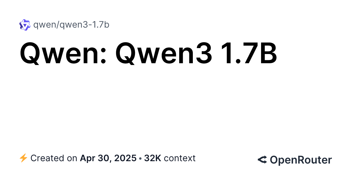 Qwen3 1.7B - API, Providers, Stats | OpenRouter
