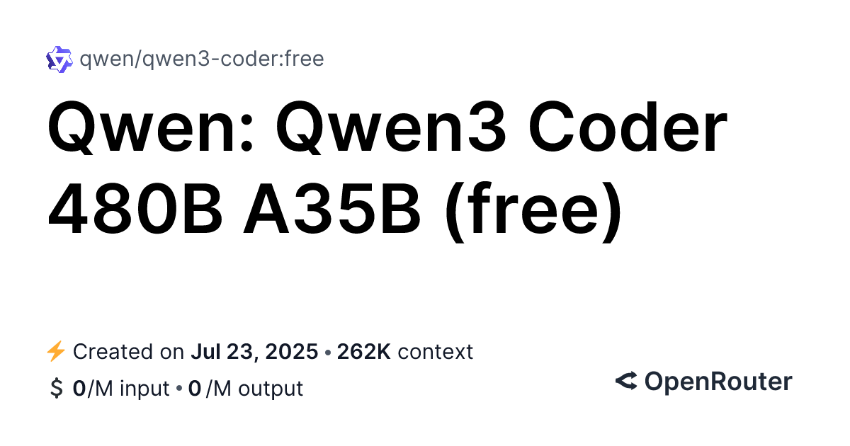 Qwen: Qwen3 Coder 480B A35B (free) – Uptime and Availability | OpenRouter