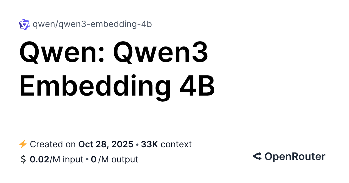Qwen3 Embedding 4B - API, Providers, Stats | OpenRouter