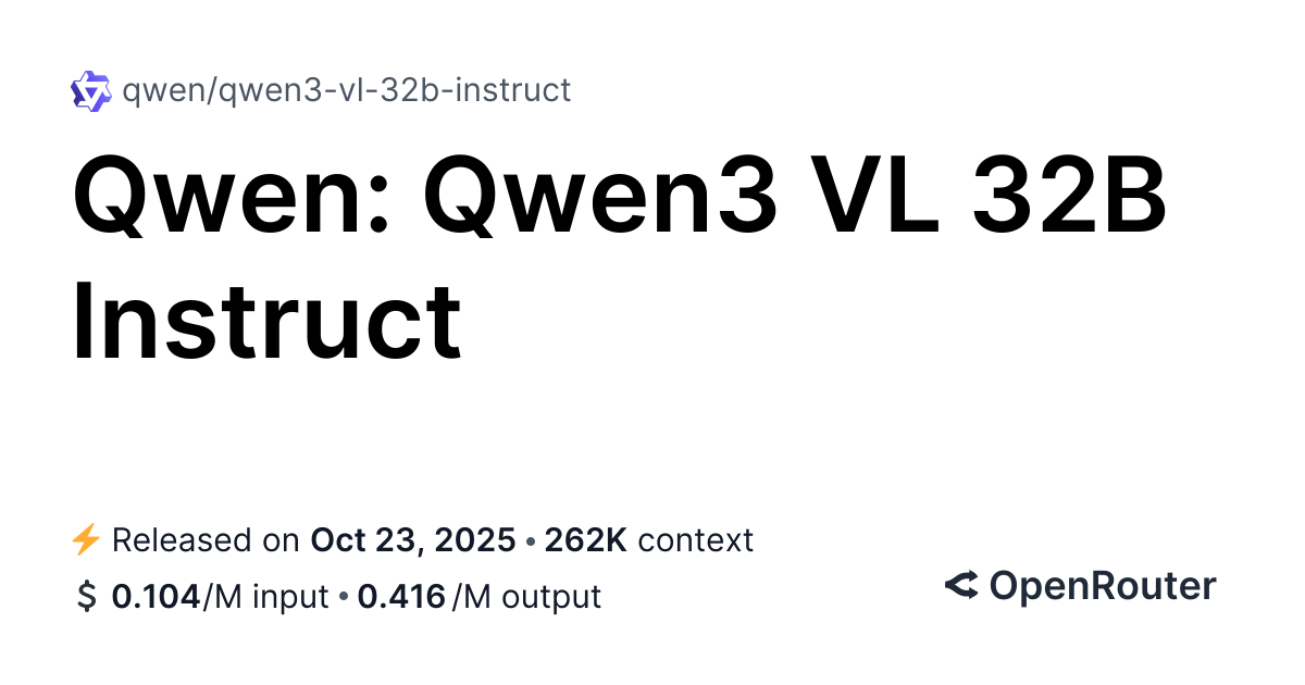 Qwen3 VL 32B Instruct - API, Providers, Stats | OpenRouter