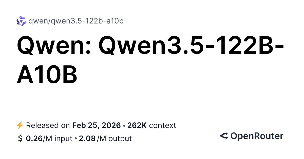 Qwen3.5-122B-A10B - API Pricing & Providers | OpenRouter