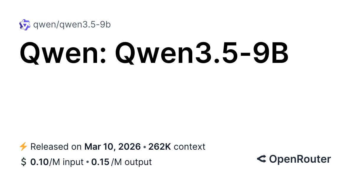 Qwen3.5-9B - API Pricing & Benchmarks | OpenRouter