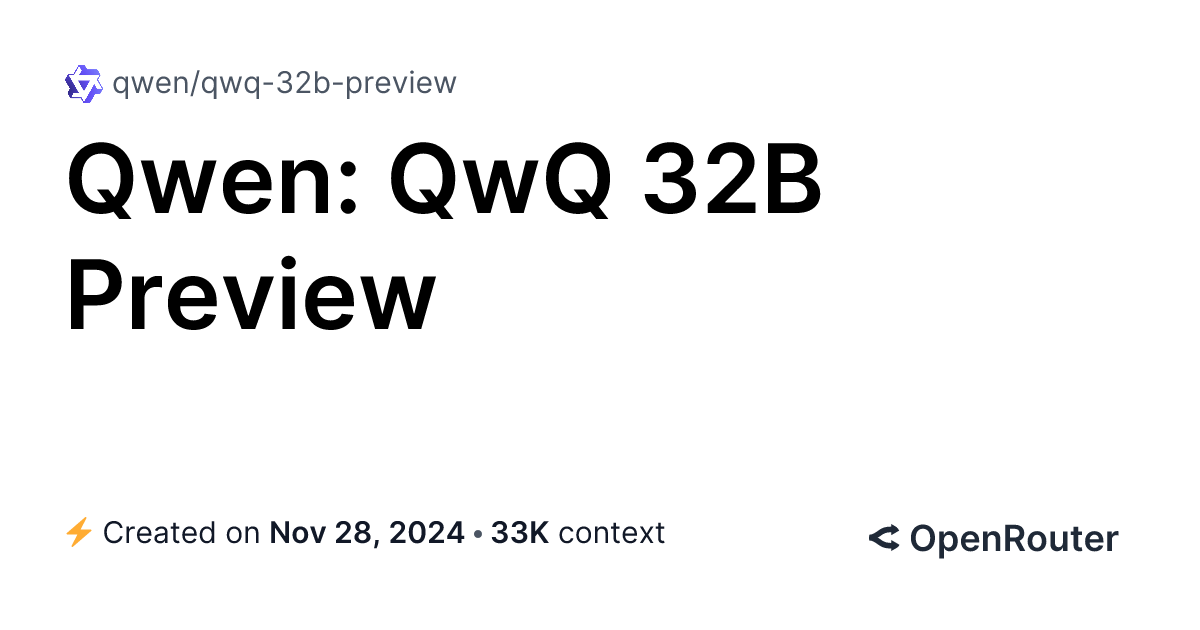 QwQ 32B Preview - API, Providers, Stats | OpenRouter