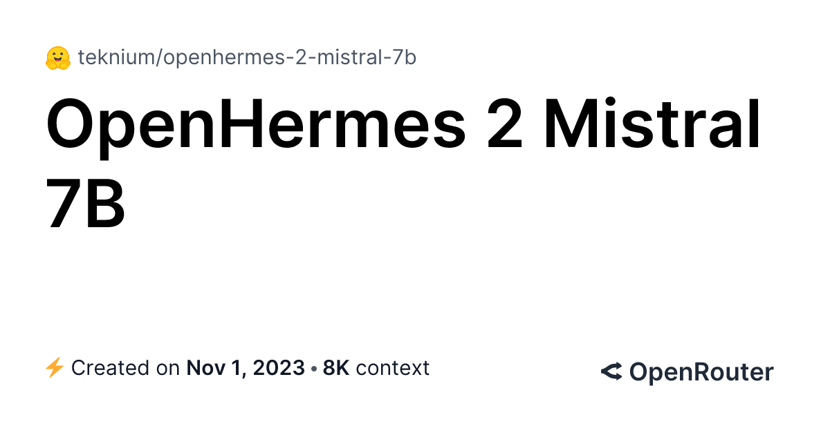 OpenHermes 2 Mistral 7B – Overview | OpenRouter