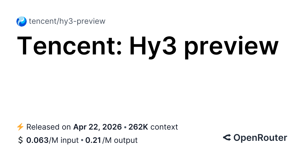 Hy3 preview - API Pricing & Benchmarks | OpenRouter