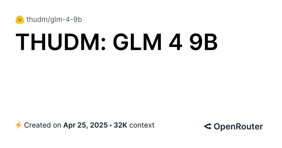 THUDM: GLM 4 9B – Uptime and Availability | OpenRouter