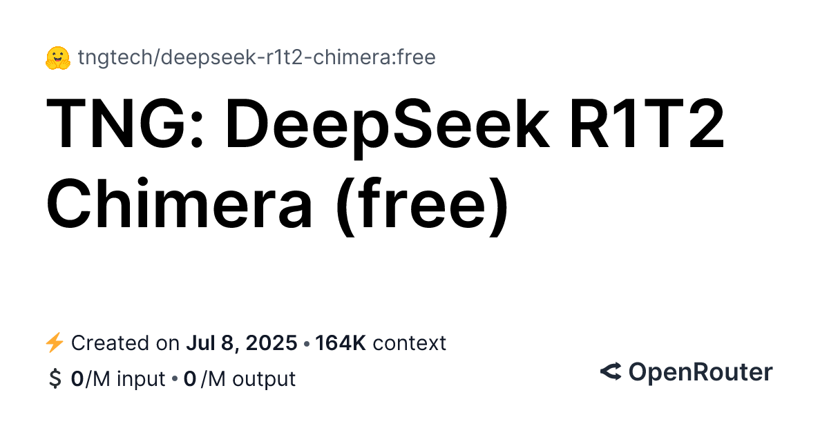 DeepSeek R1T2 Chimera (free) - API, Providers, Stats | OpenRouter