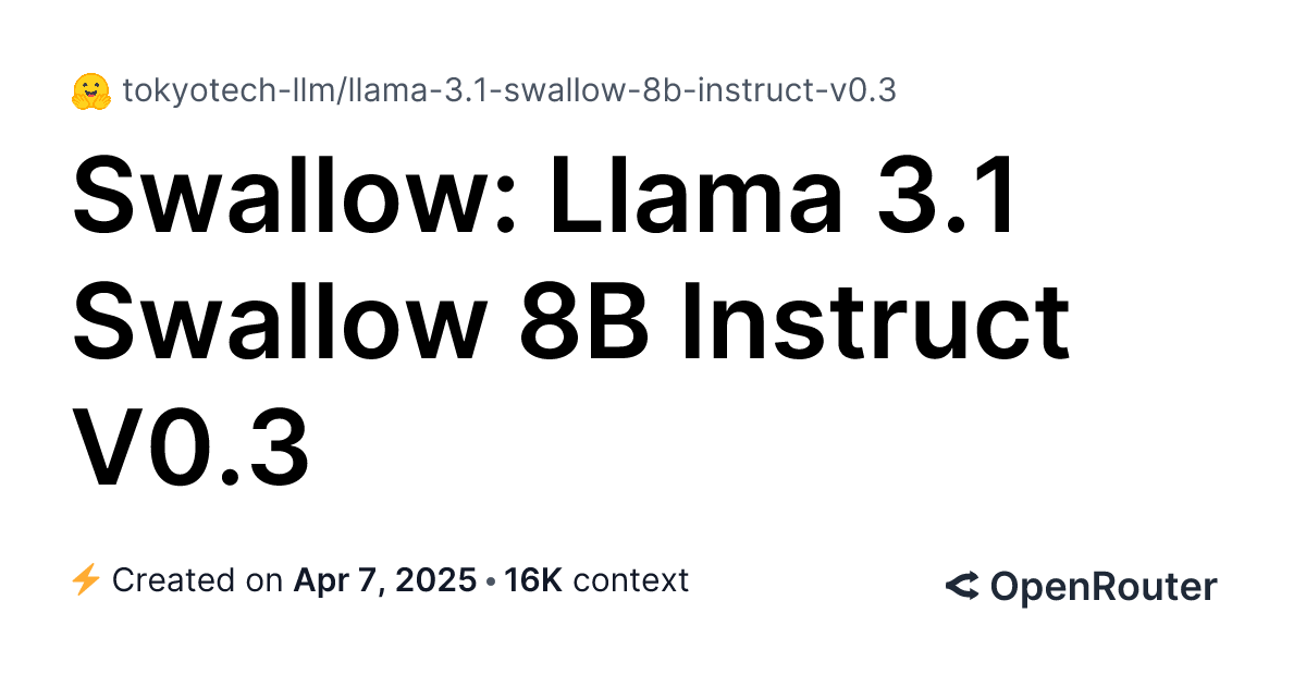 Swallow: Llama 3.1 Swallow 8B Instruct V0.3 – Uptime and Availability
