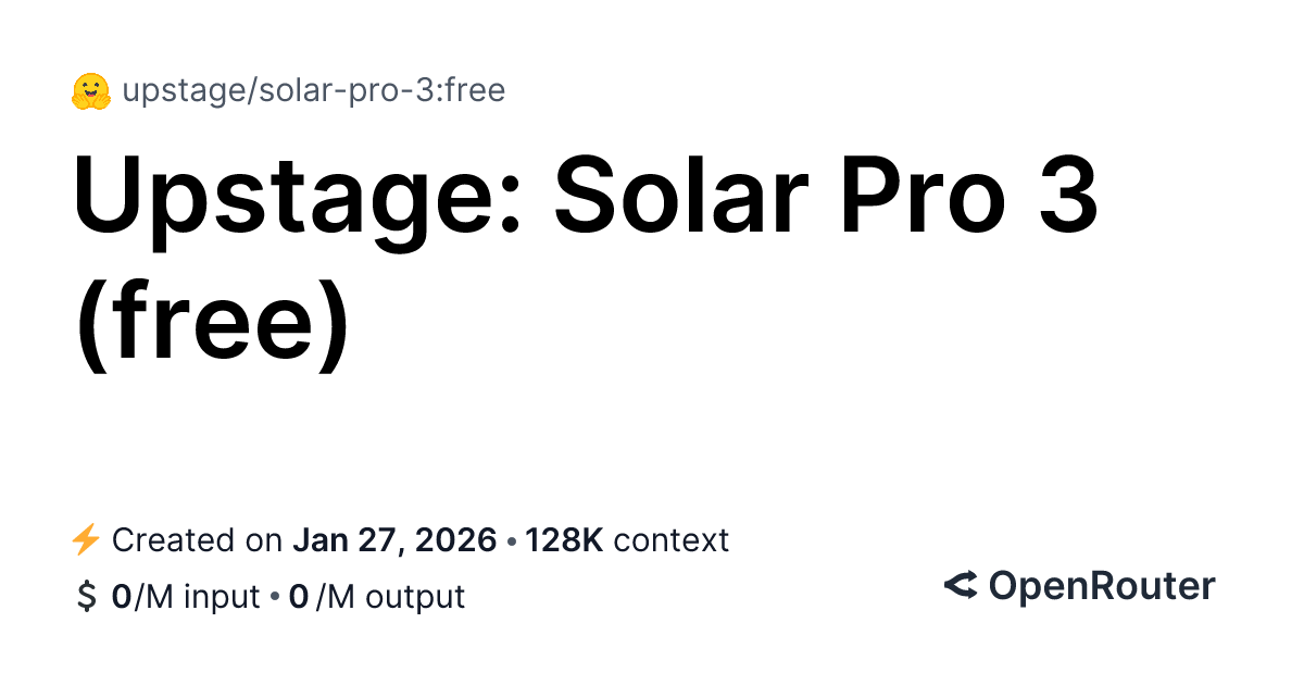 Solar Pro 3 (free) - API, Providers, Stats | OpenRouter