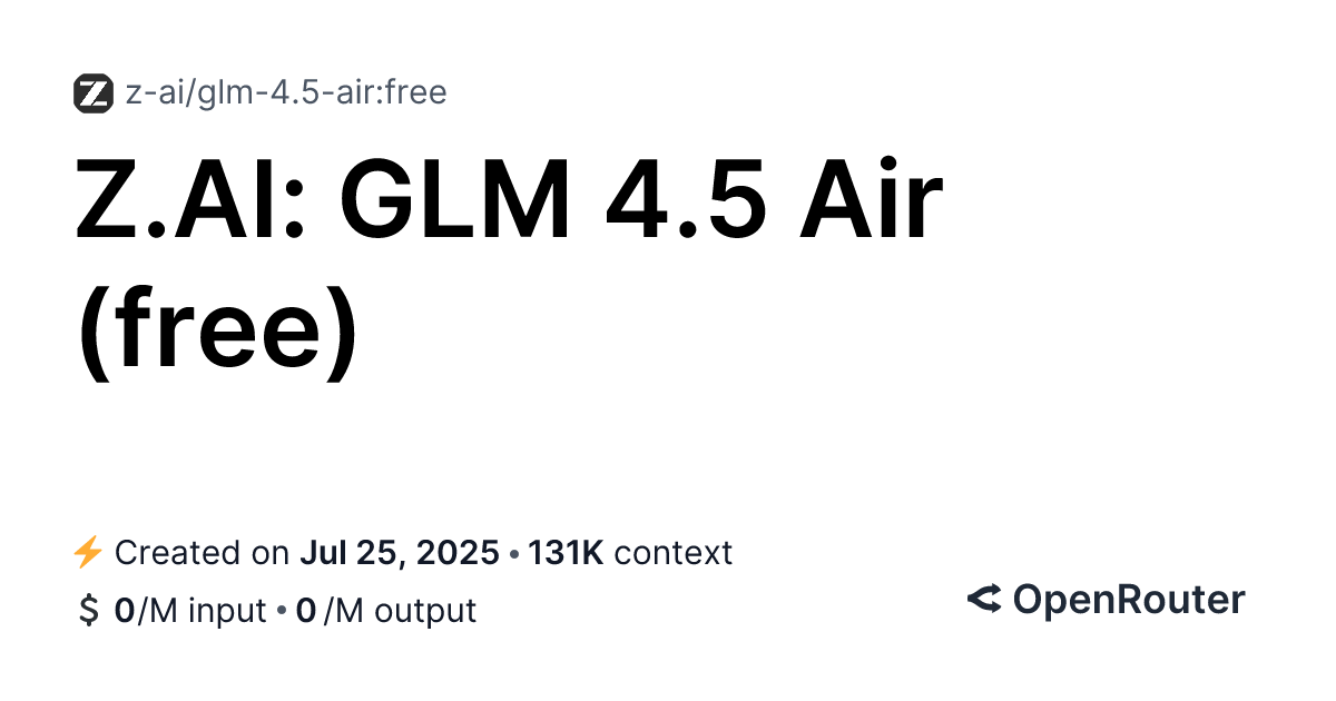 Z.AI: GLM 4.5 Air (free) – Run with an API | OpenRouter
