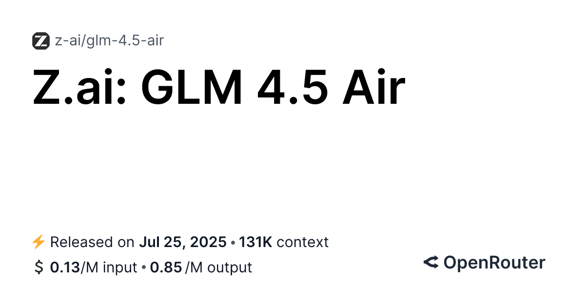 Z.AI: GLM 4.5 Air – API Quickstart | OpenRouter