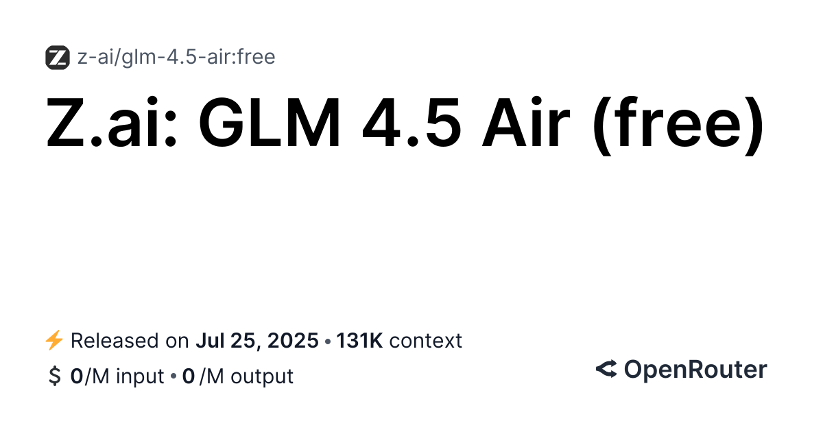 Z.ai: GLM 4.5 Air (free) – Recent Activity and Usage Stats
