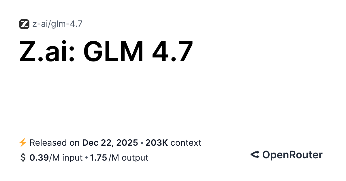 Z.AI: GLM 4.7 – API Quickstart | OpenRouter