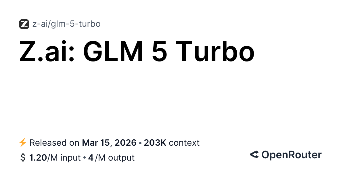 GLM 5 Turbo - API Pricing & Benchmarks | OpenRouter